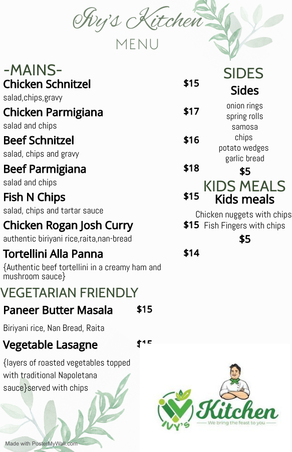 IVY 's Kitchen | Our Menu